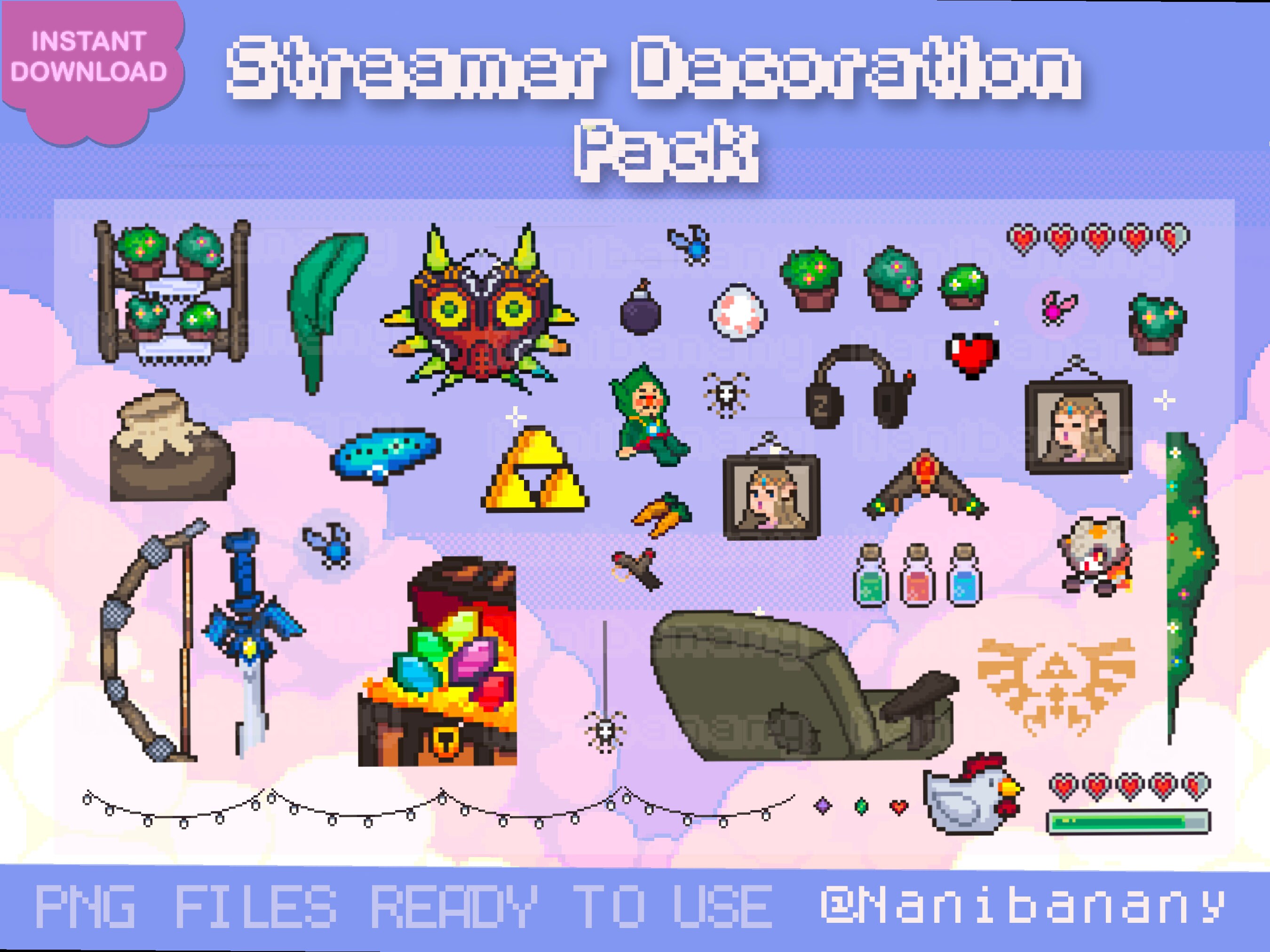 40 Pngs Pixel Stream Decoration Bundle Pack Cozy Pixel Wild Elf Warrior ...