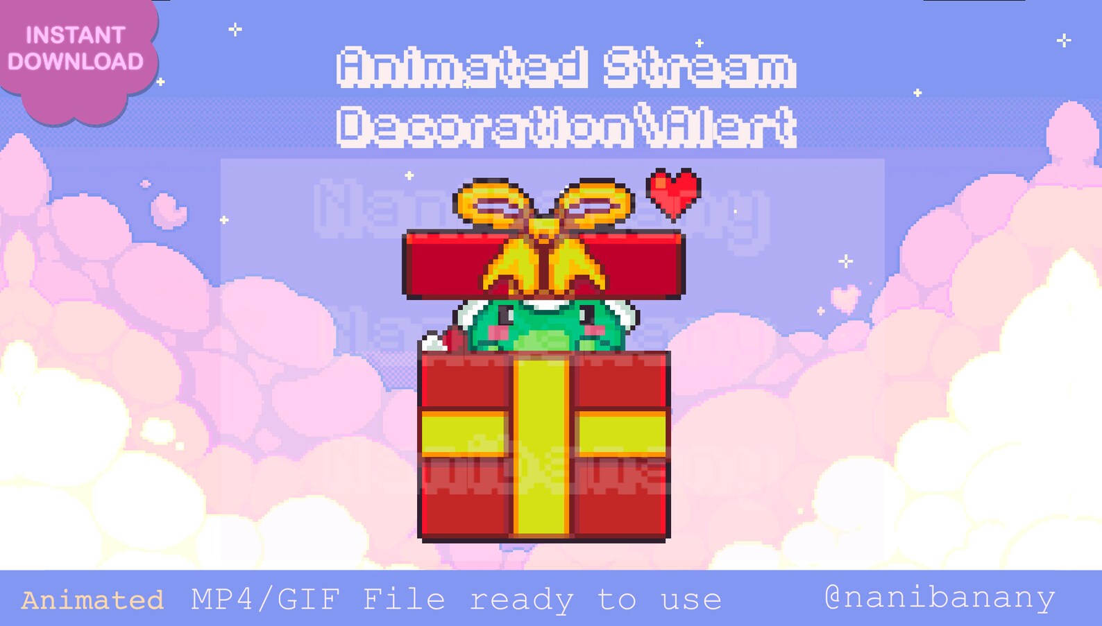 Cute Pixel Xmas Frog Red Present Heart Kiss Alert Donation / Overlay ...