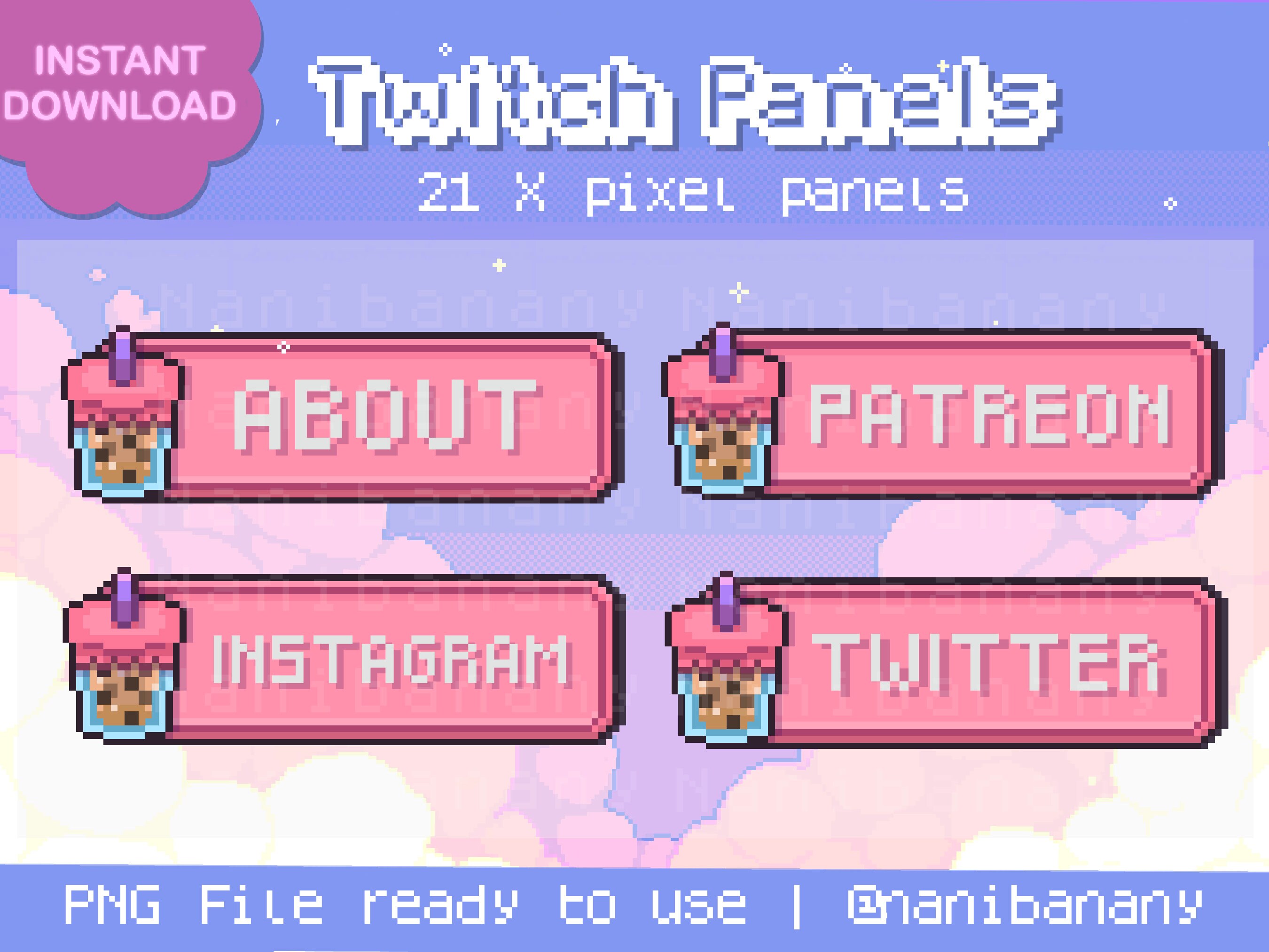 21 Pixel Kawaii Cozy Pink Boba Bubble Tea Coffee Panels for Twitch ...