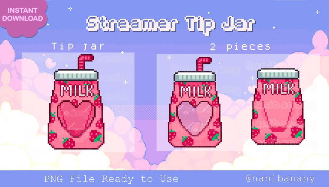Pixel Kawaii Strawberry Milk Juice Tip Jar Hype Cup for Twitch Youtuber ...