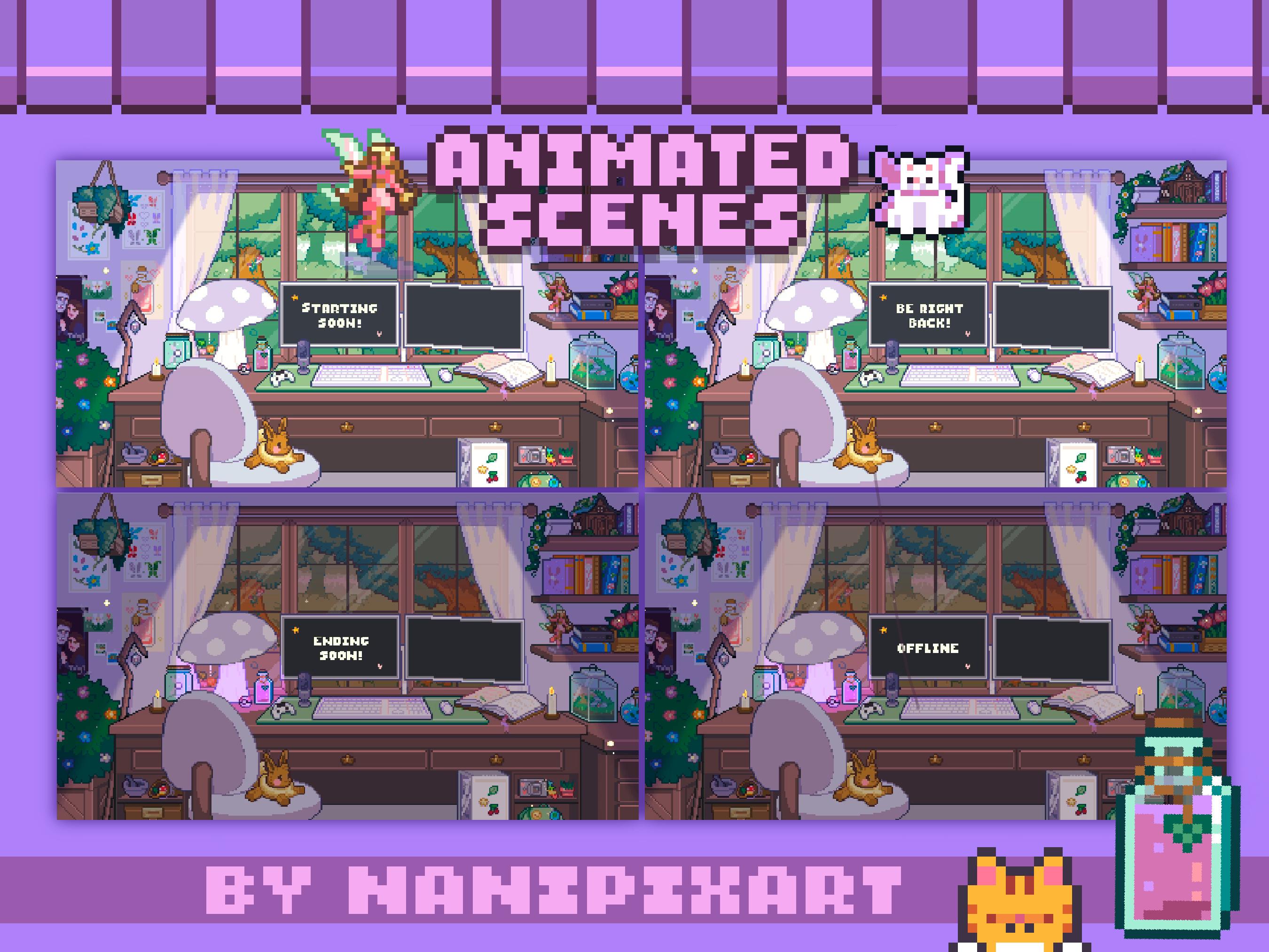 4 X Pixel Fairy Cottagecore Animated Scenes – Cozy Gamer Desk Setup for ...