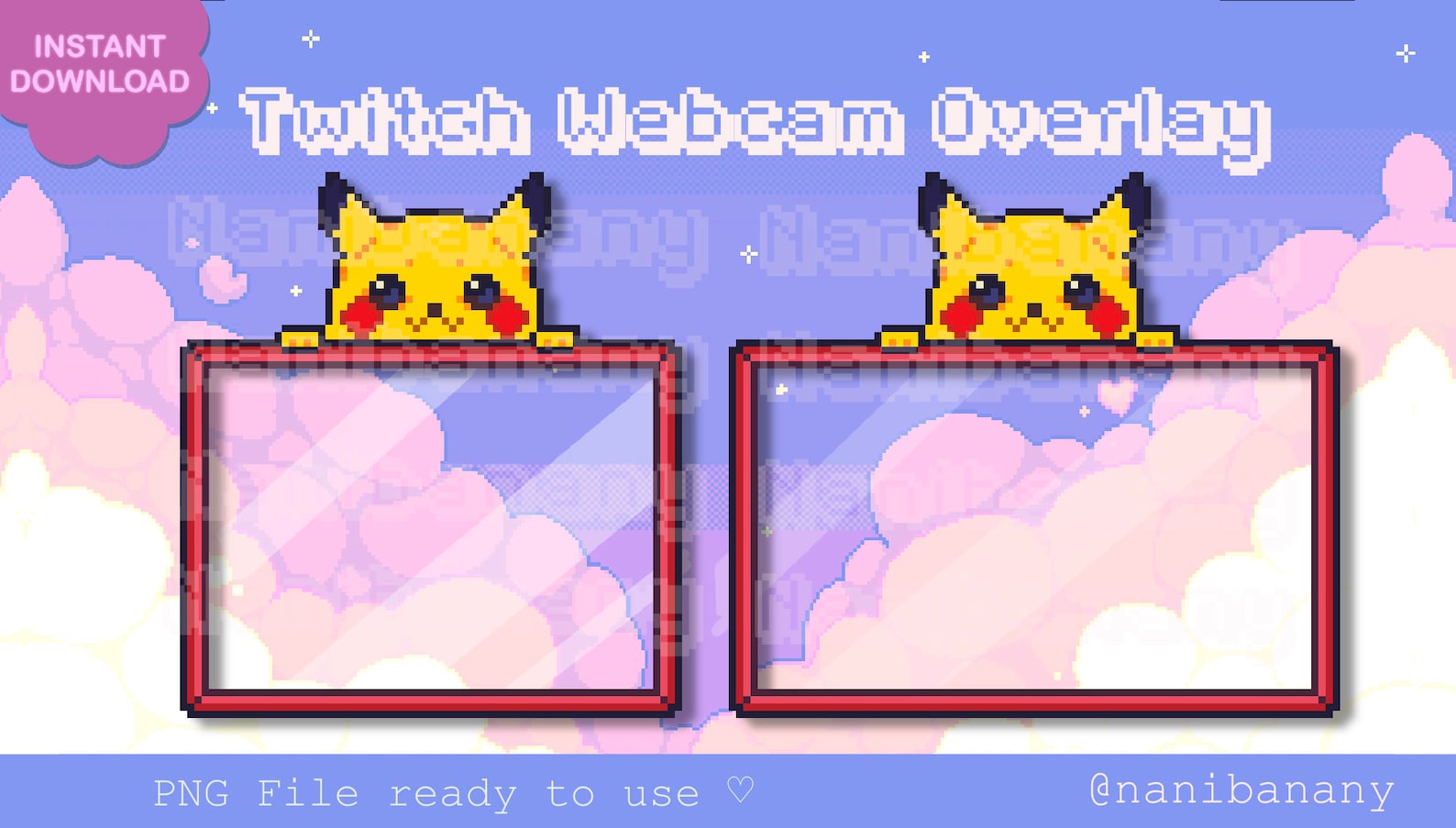 Kawaii Pokemon Pikachu Webcam Frame Frame Overlay Pack for Twitch ...