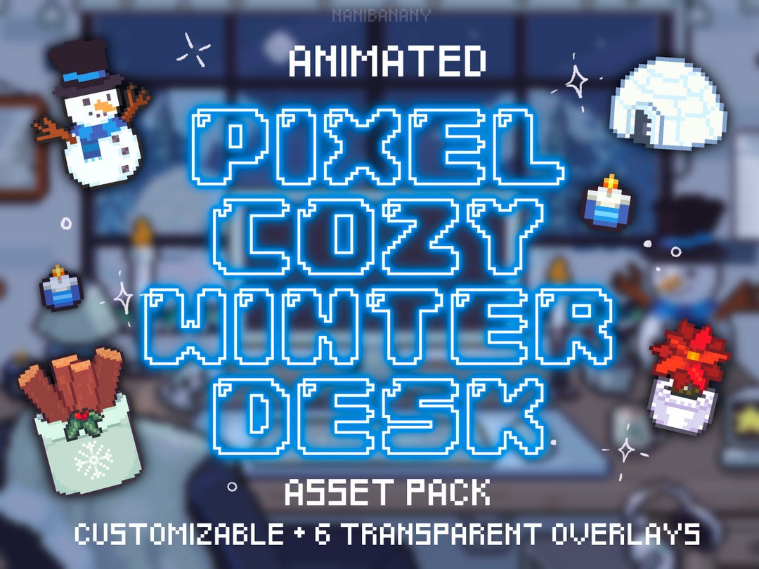 Cozy Animated Pixel Blue Winter Setup Stream Overlay Package ...
