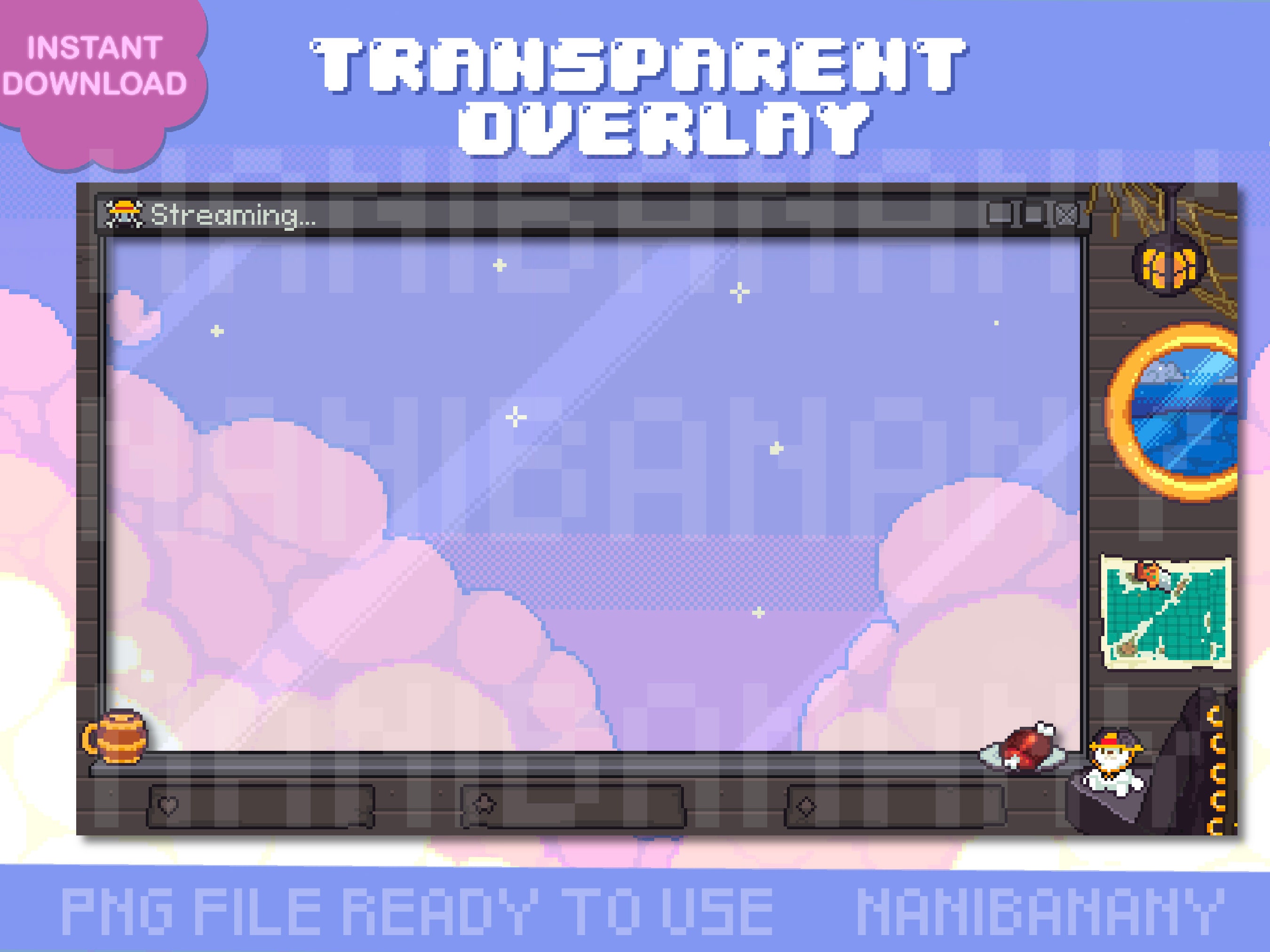 1 X Cozy Animated Pixel Pirate Japanese Anime Setup Gamer Desk Overlay ...