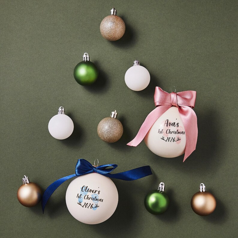 Personalised Babys First Christmas Glass Bauble With Name & Birth Year ...