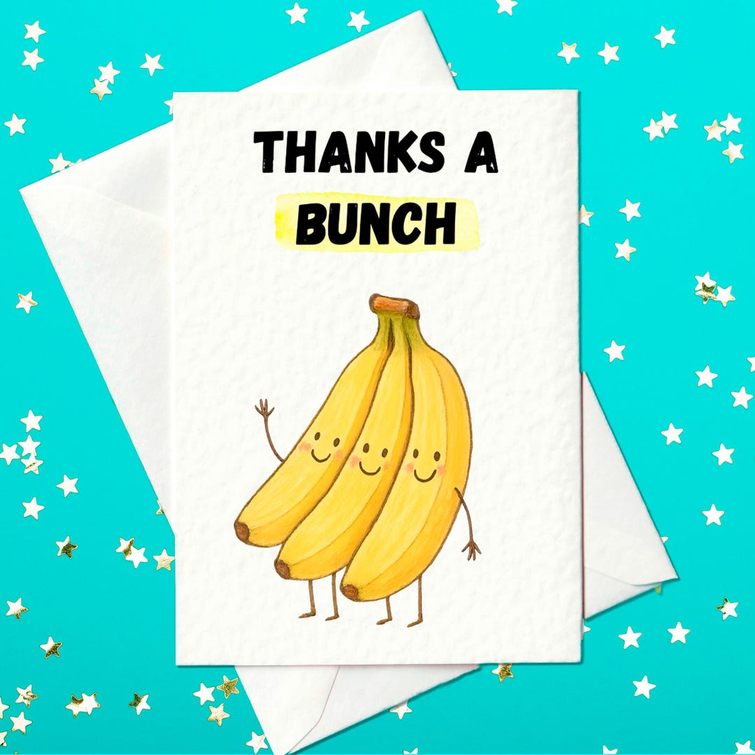 Funny Banana Thank You Card – Thanks a Bunch Pun Greeting Card | Cute ...