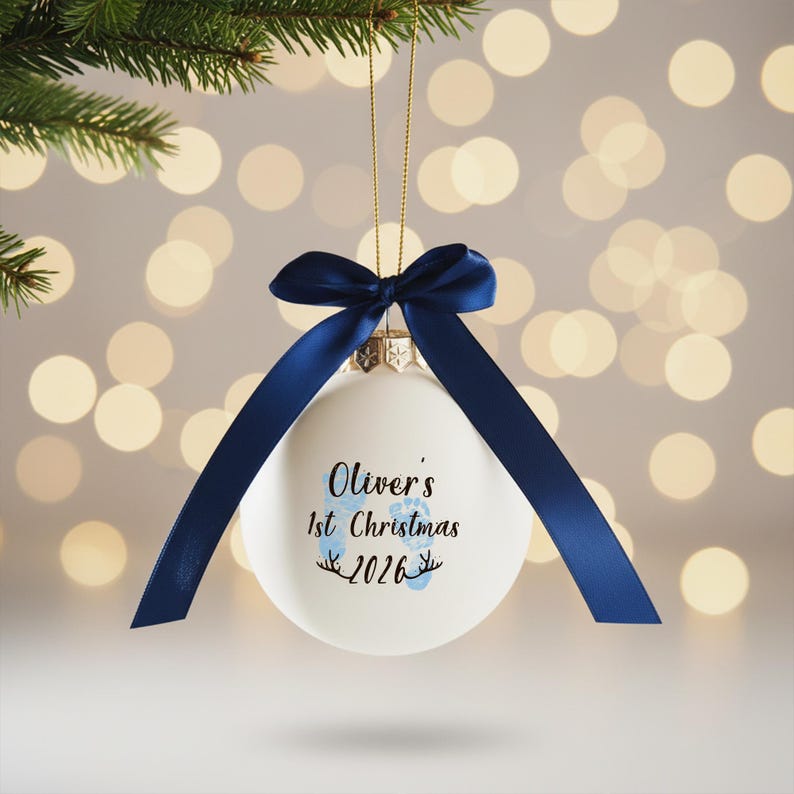 Personalised Babys First Christmas Glass Bauble With Name & Birth Year ...