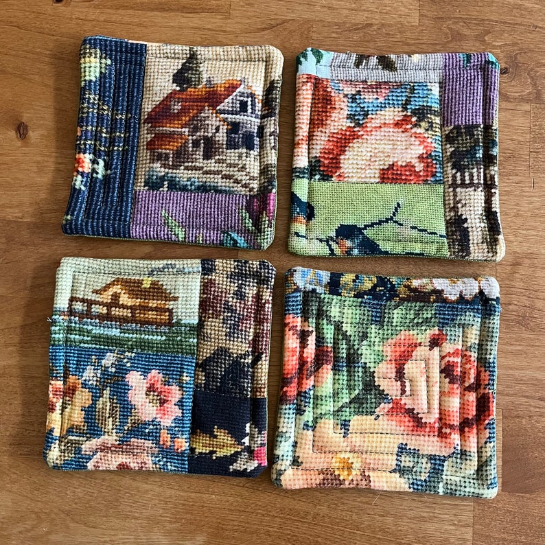 Patterned Fabric Drink Coasters, Set of 4, Cotton, 4.5 Inches Square ...