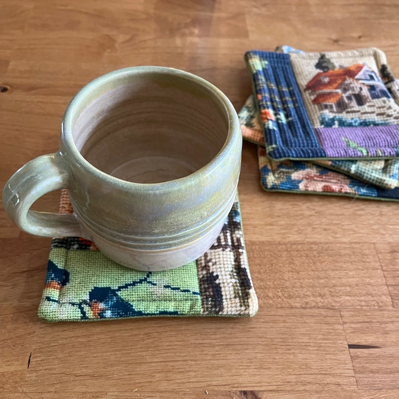 Patterned Fabric Drink Coasters, Set of 4, Cotton, 4.5 Inches Square ...