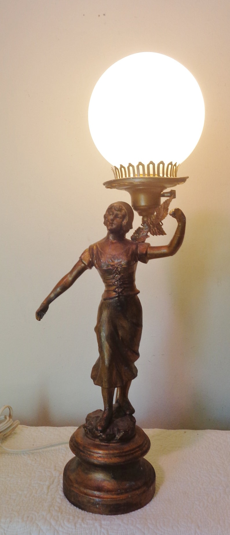 Antique Spelter Figural Woman Statue Lamp - Etsy