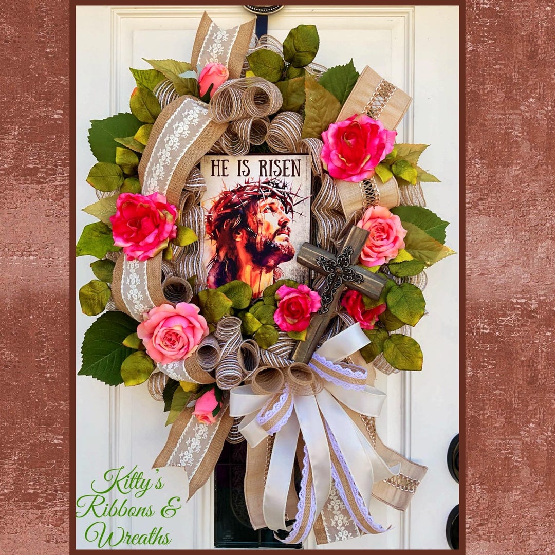 Easter Wreath, He is Risen Easter Wreath, Religious Easter Decor ...