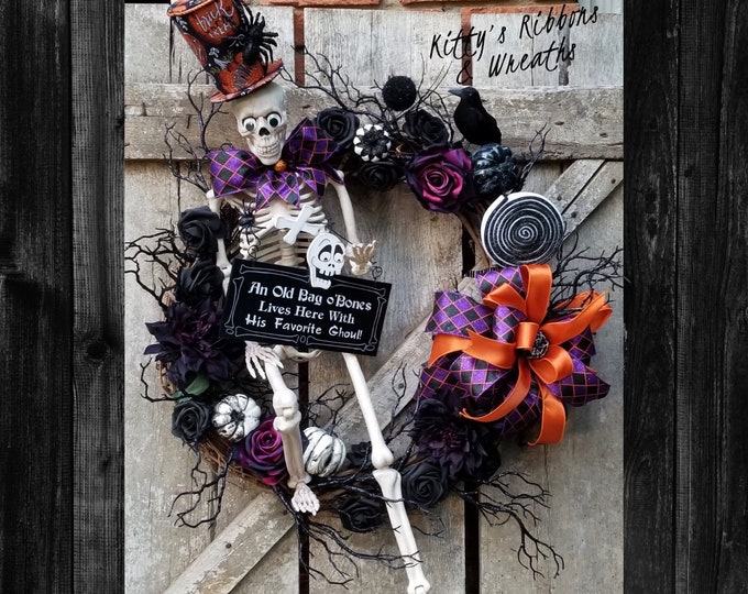 Full Skeleton Wreath Mr. Bones Skeleton Halloween Halloween - Etsy