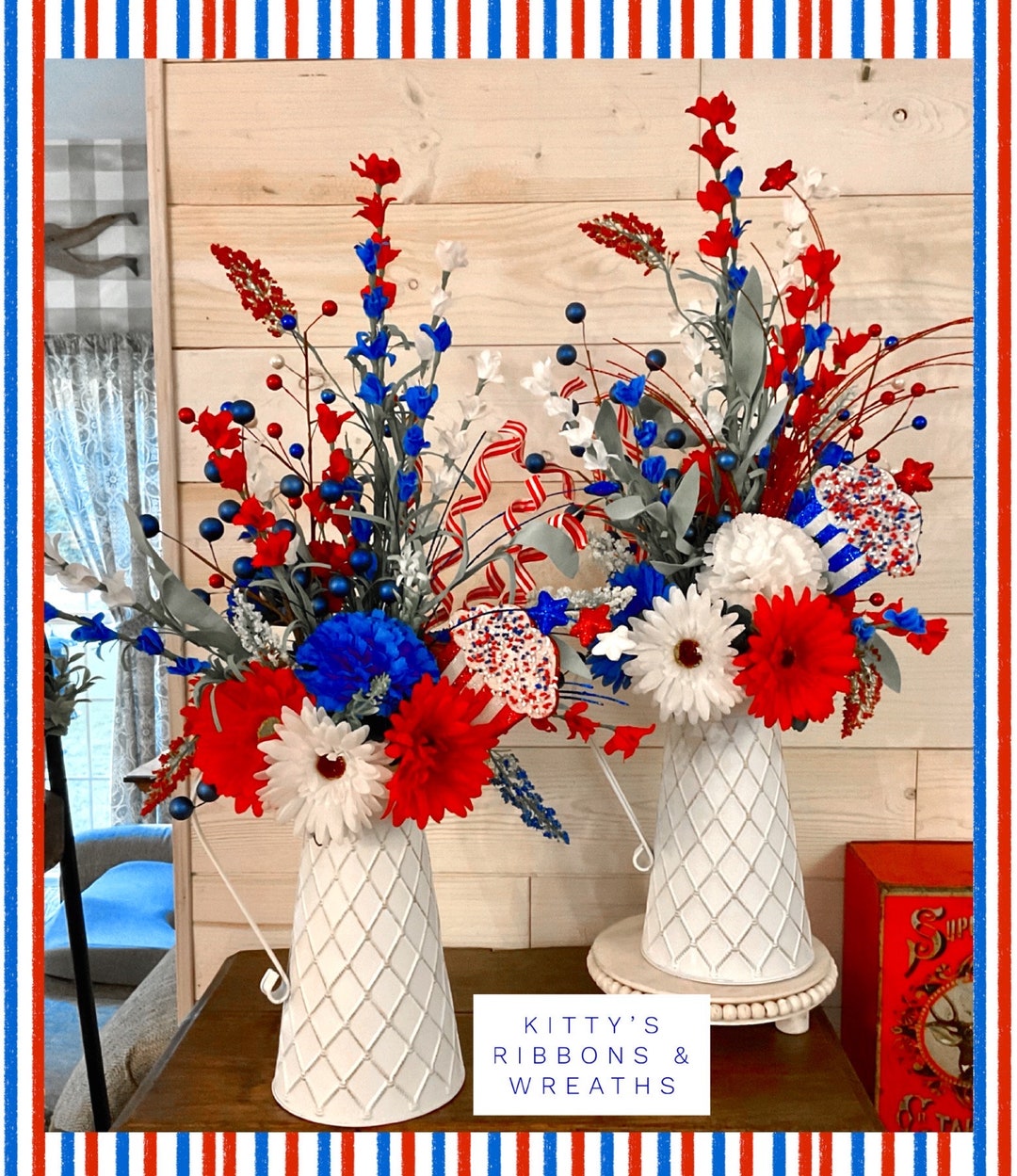 Patriotic Centerpiece, Red White and Blue Centerpiece, Patriotic Decor ...