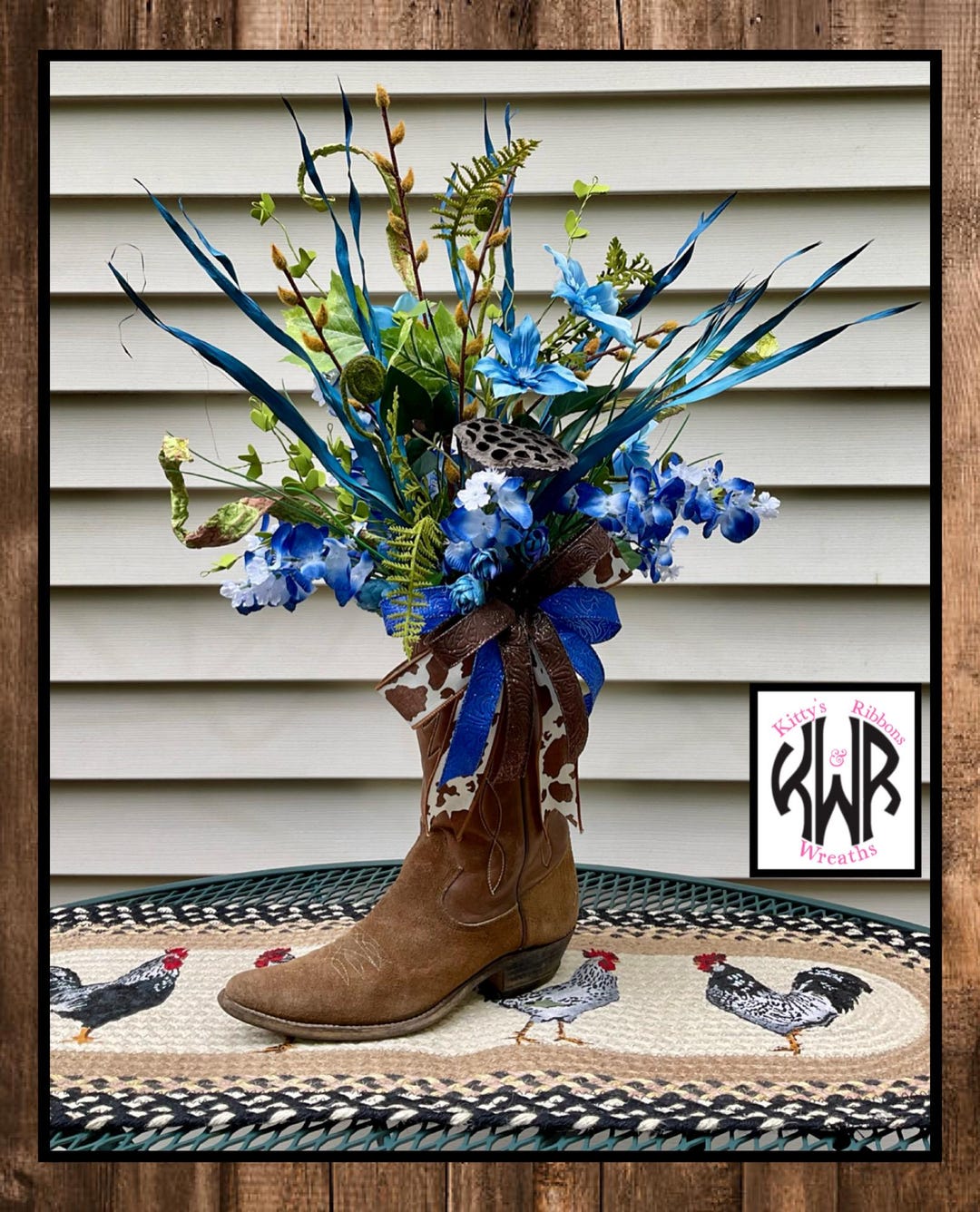 Rustic Cowboy Boot Centerpiece With Bluebonnets & Greenery, Unique ...