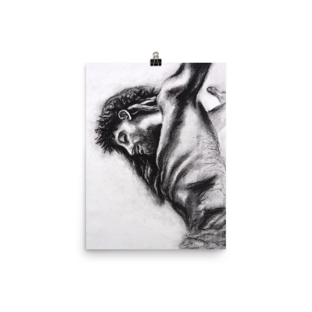 Jesus Christ on the Cross Drawing Poster, Christ Crucified Painting ...