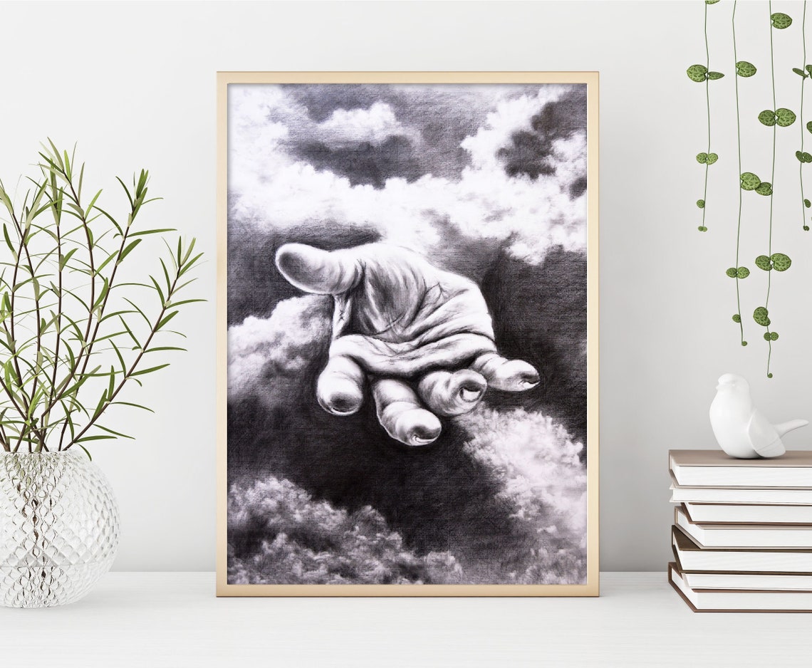 God's Hand Drawing Print, God's Hand Painting, Christian Wall Art ...