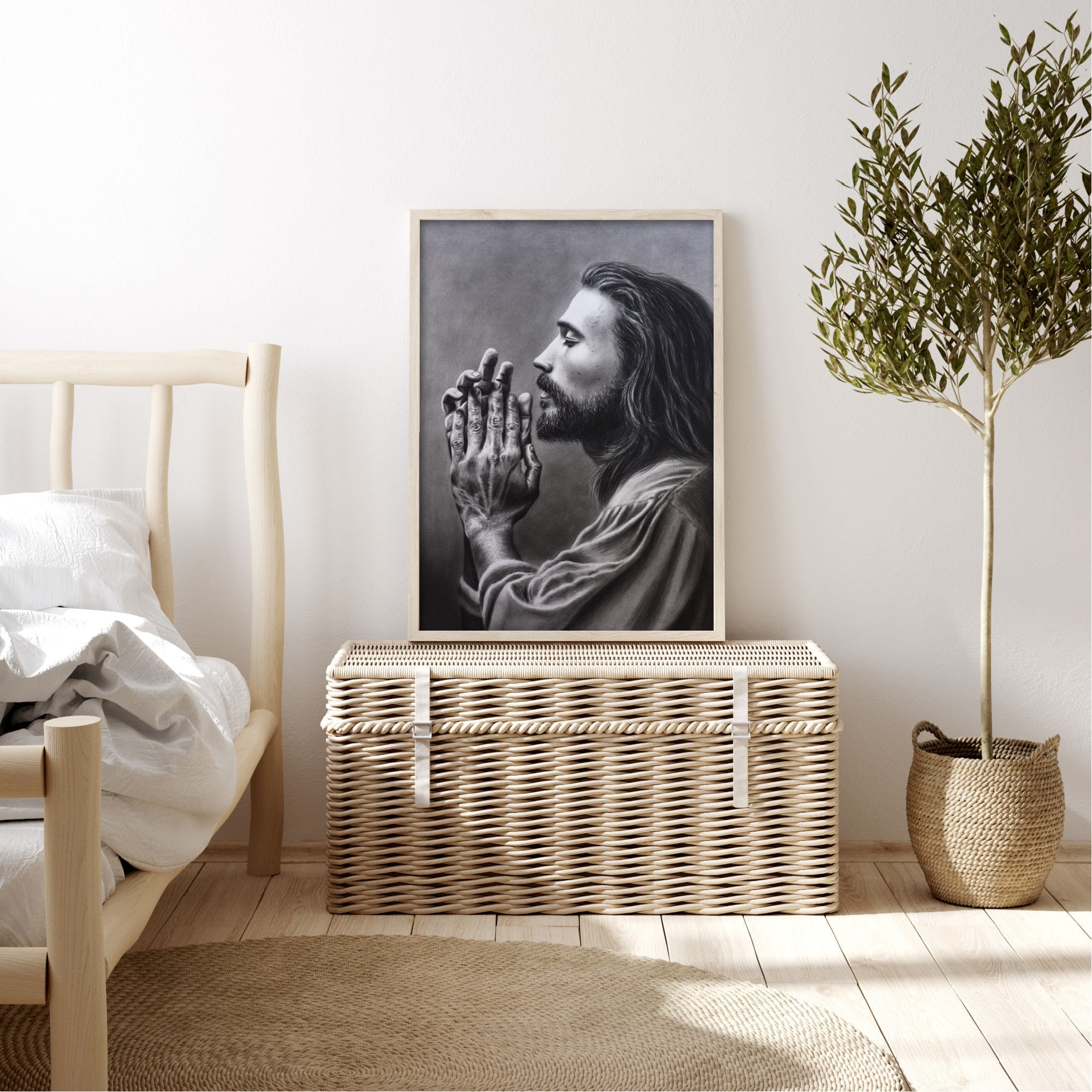 Praying Jesus Christ Drawing Poster, Jesus Wall Art, Christ Painting ...
