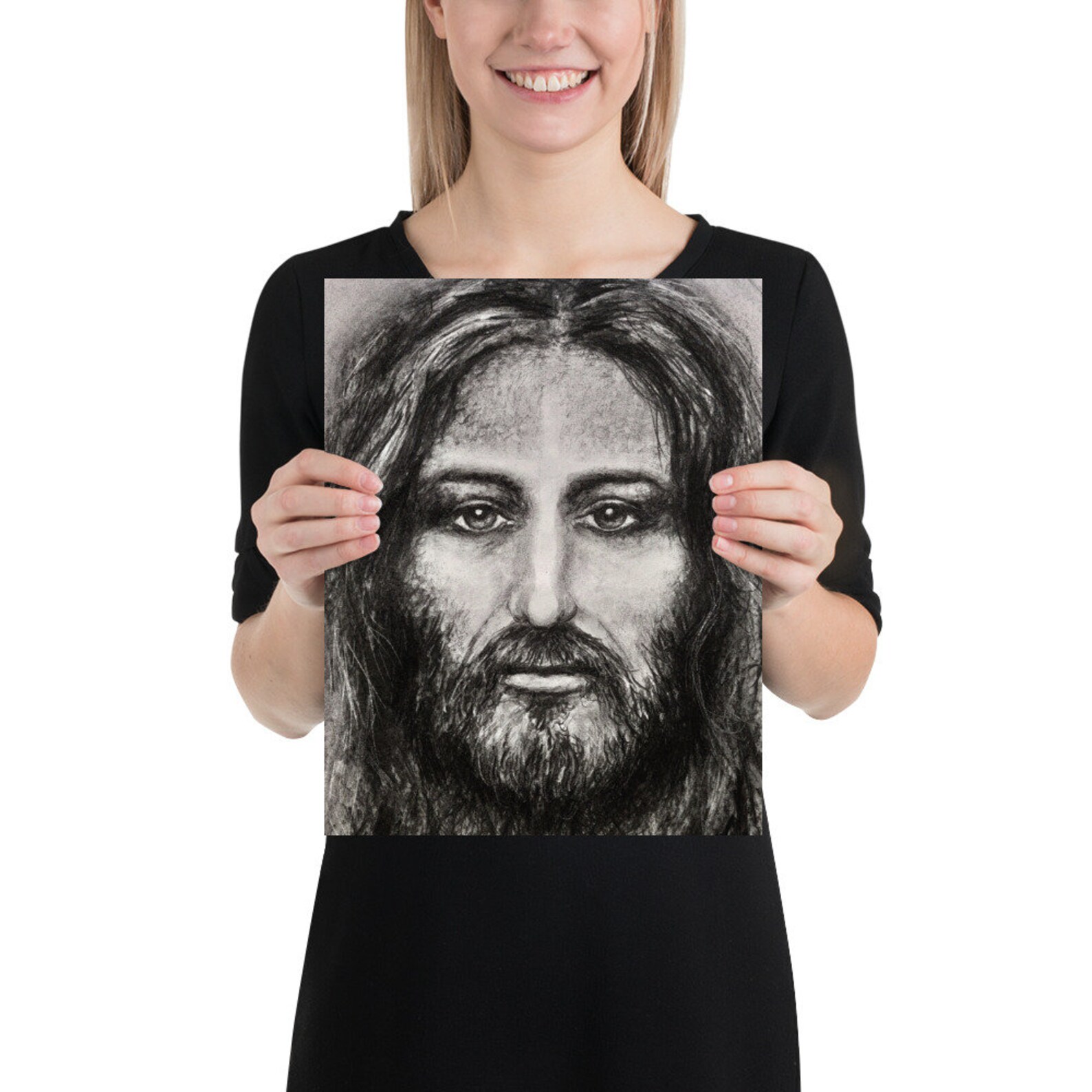 The Shroud of Turin Christ Portrait Drawing Poster, Jesus Portrait ...
