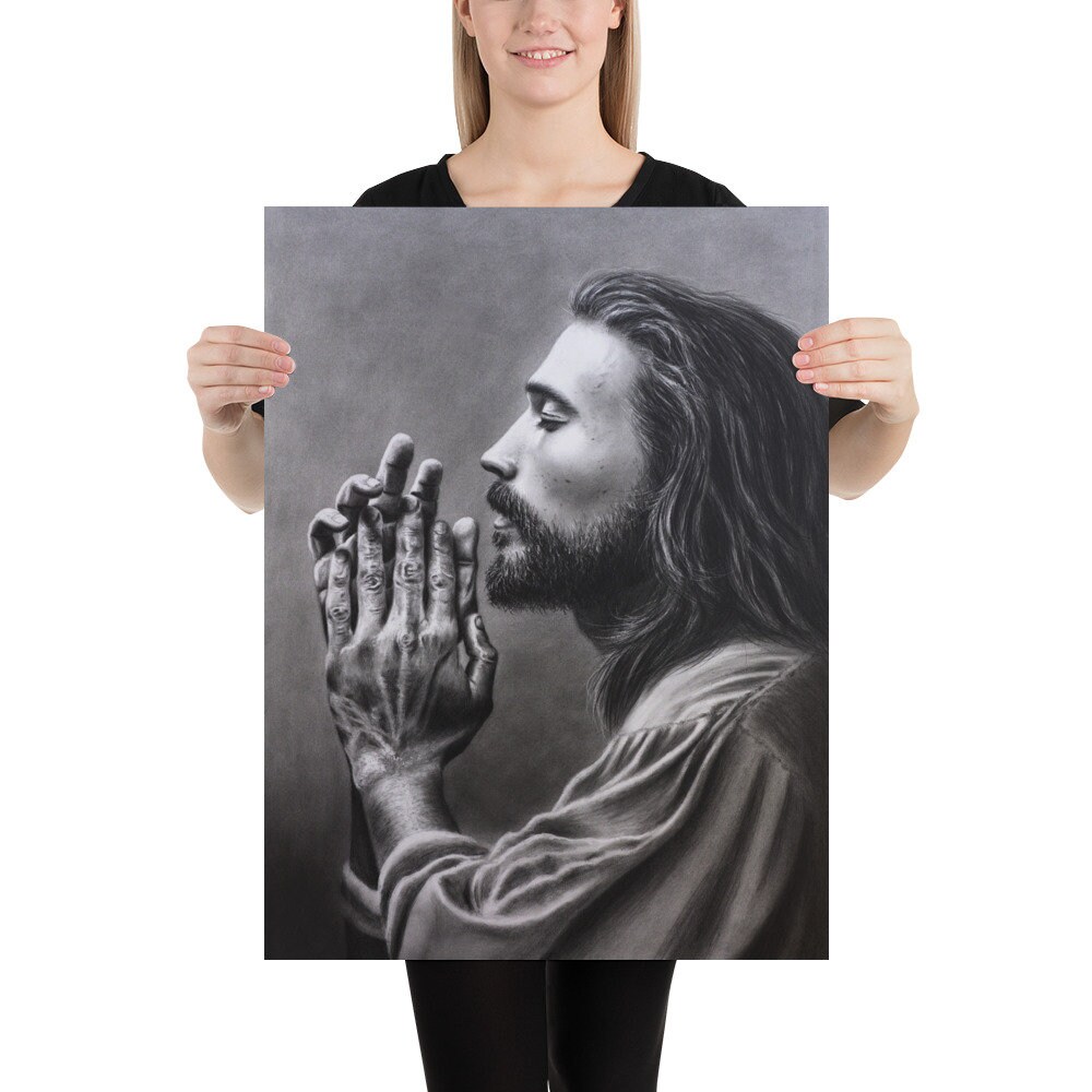 Praying Jesus Christ Drawing Poster, Jesus Wall Art, Christ Painting ...