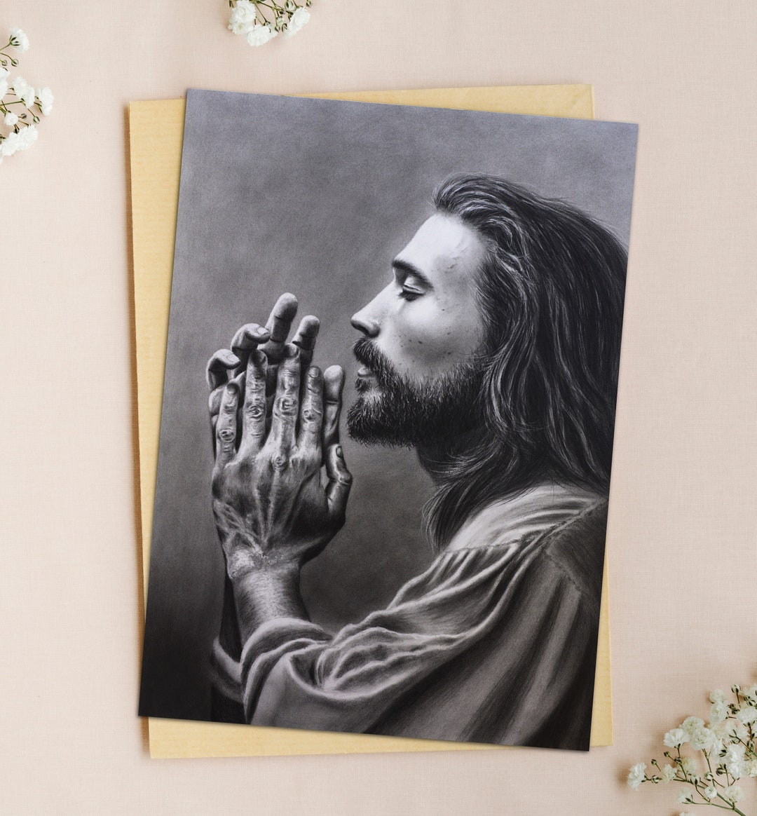 Praying Christ Greeting Card, Christian Greeting Card, Christian Gift ...