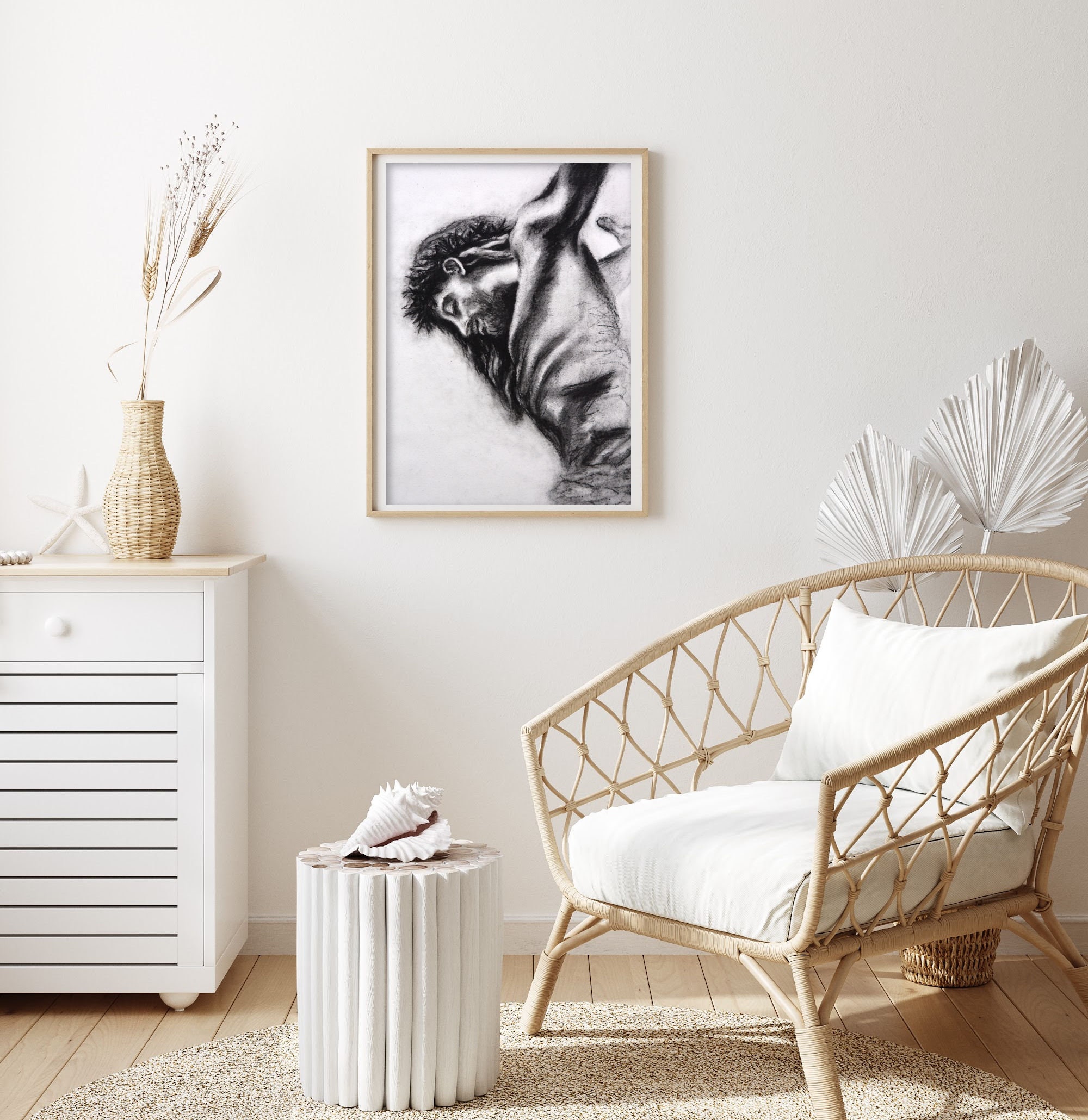 Jesus Christ on the Cross Drawing Poster, Christ Crucified Painting ...