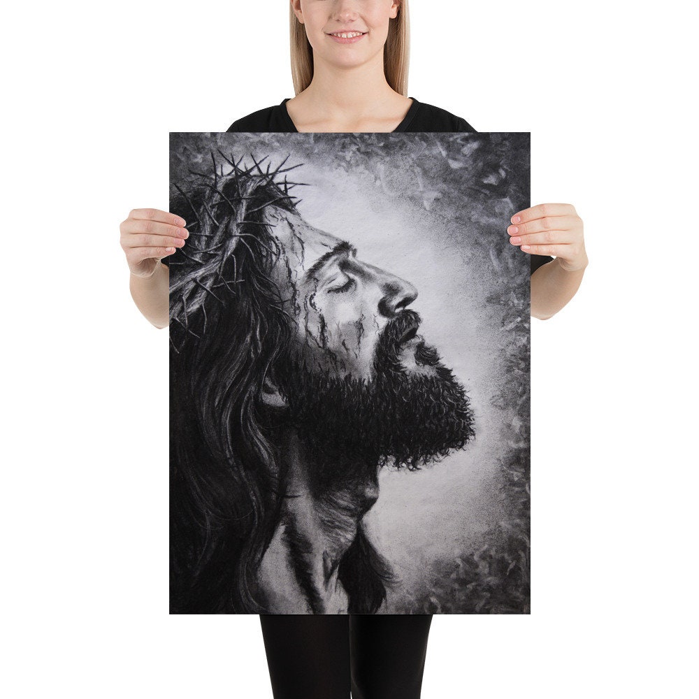Jesus Christ's Last Breath Charcoal Drawing Poster, Passion of Christ ...