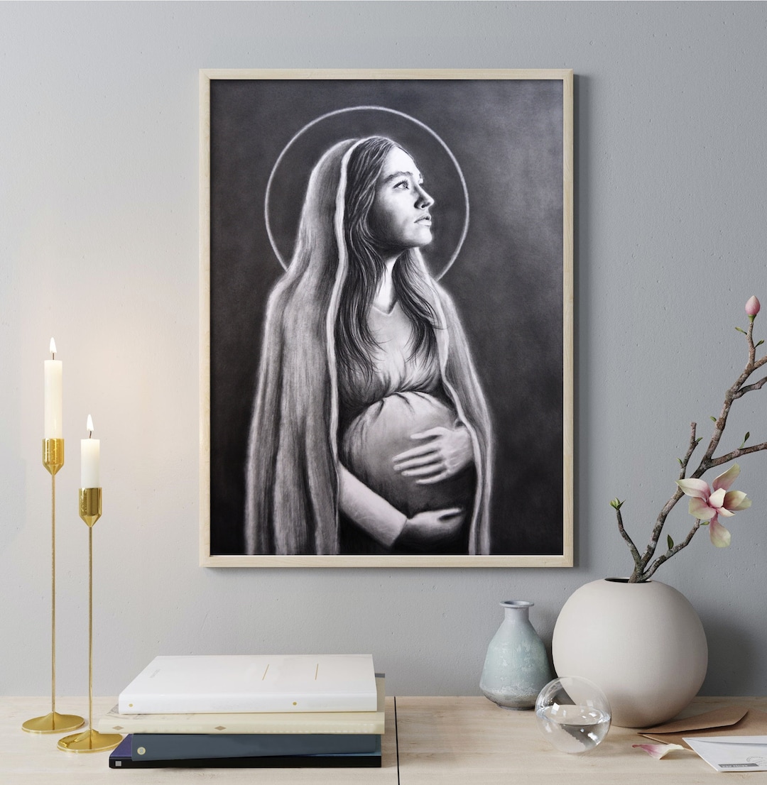 Virgin Mary Painting Poster, Blessed Virgin Mary Art Print, Mother Mary ...