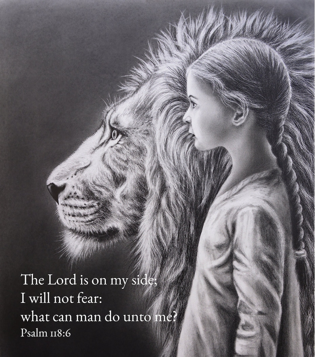 Lion of Judah Drawing Poster, Lion and a Girl Painting, Lion Wall Art ...