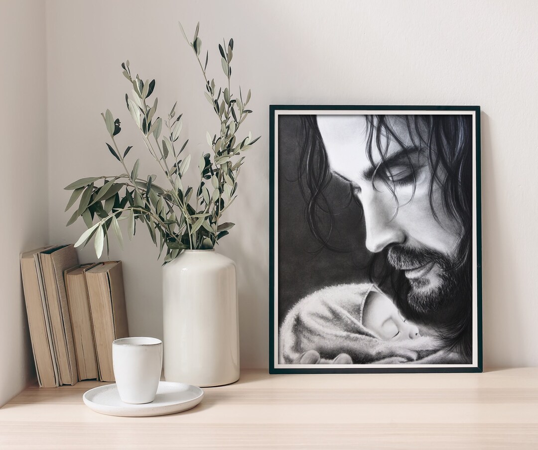 Jesus With Baby Drawing Poster, Jesus Holding Baby Painting, Christ ...