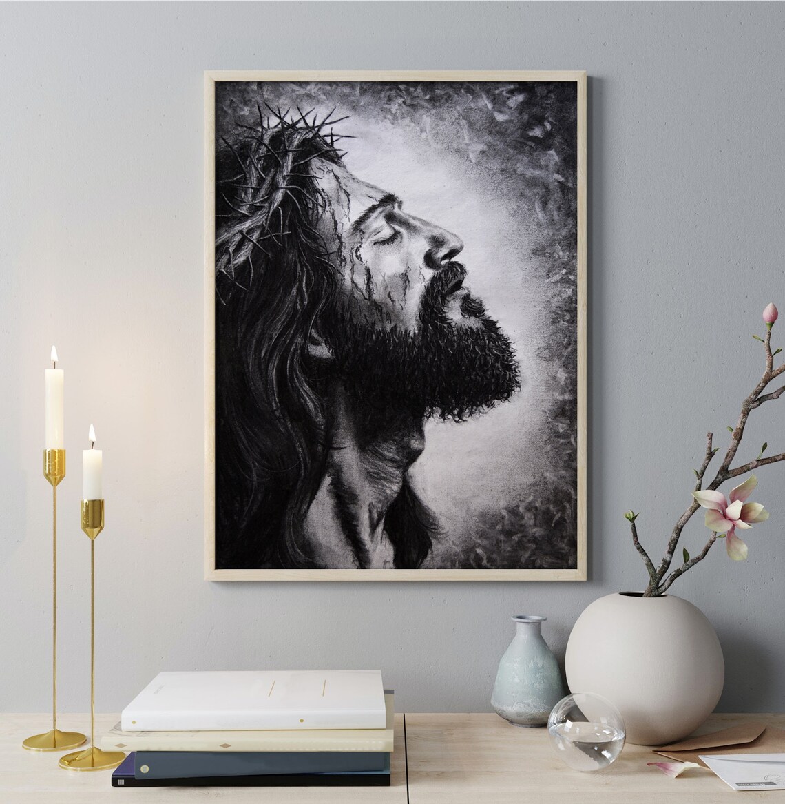 Jesus Christ's Last Breath Charcoal Drawing Poster, Passion of Christ ...