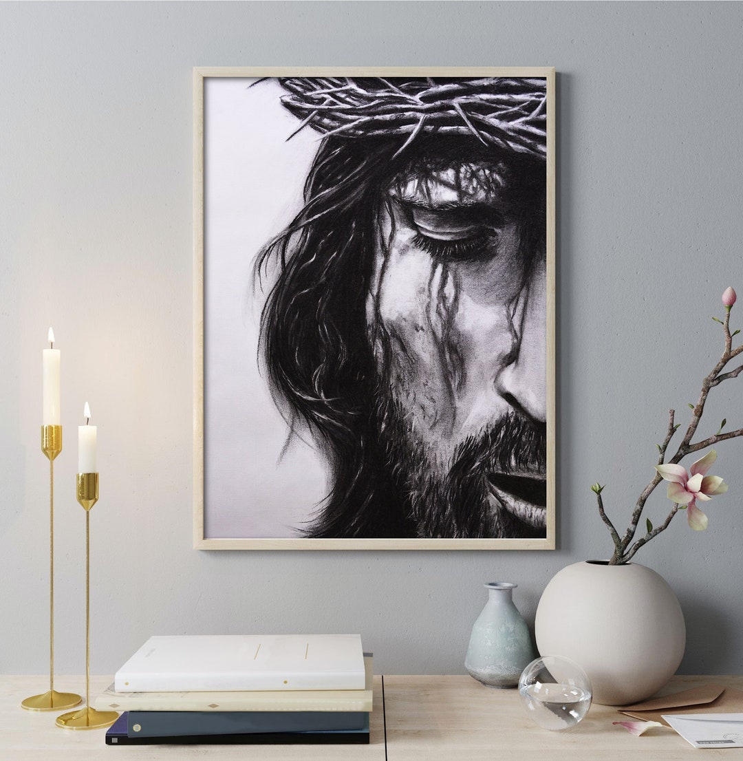Jesus Christ Drawing Poster Print, Jesus Christ Wall Art, Jesus Wall ...