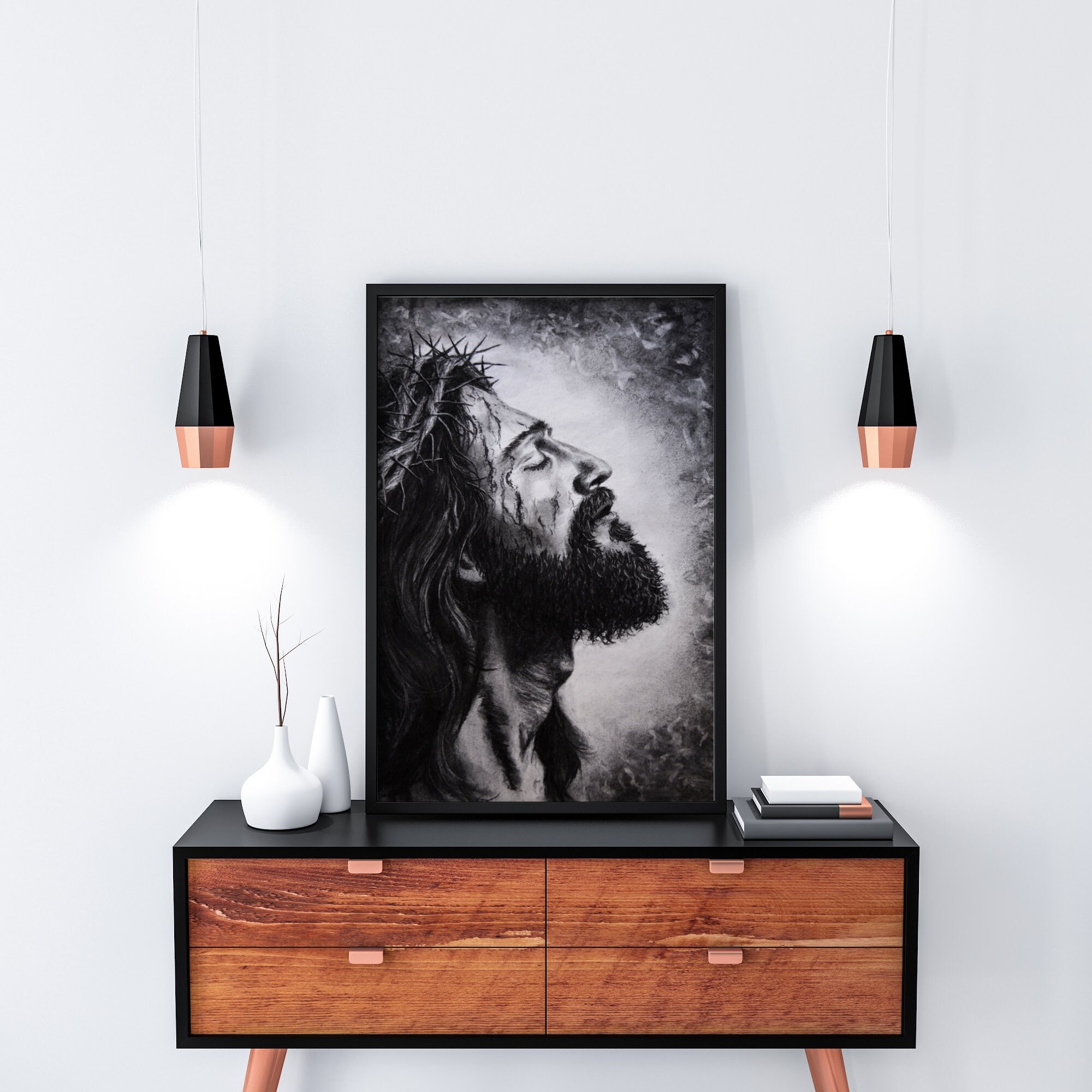 Jesus Christ's Last Breath Charcoal Drawing Poster, Passion of Christ ...