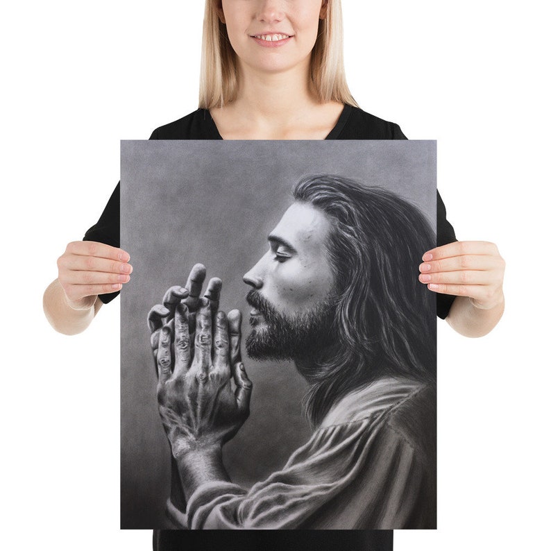 Praying Jesus Christ Drawing Poster, Jesus Wall Art, Christ Painting ...
