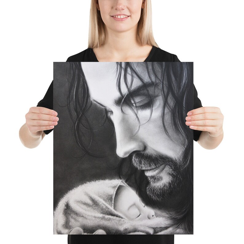 Jesus With Baby Drawing Poster Jesus Holding Baby Painting - Etsy