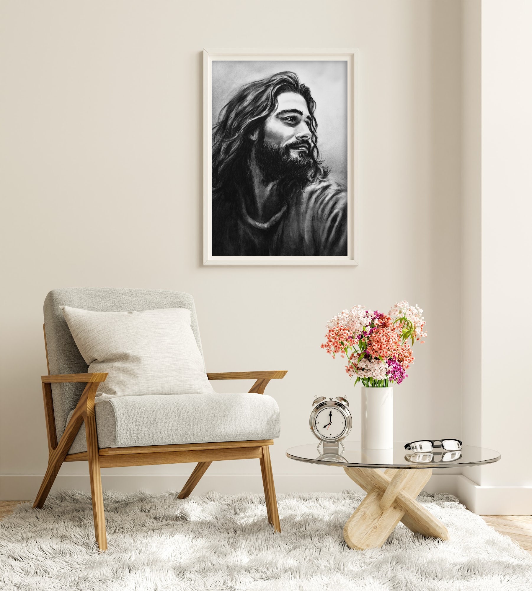 Jesus Christ Drawing Poster, Jesus Wall Art, Christ Portrait Wall Art ...