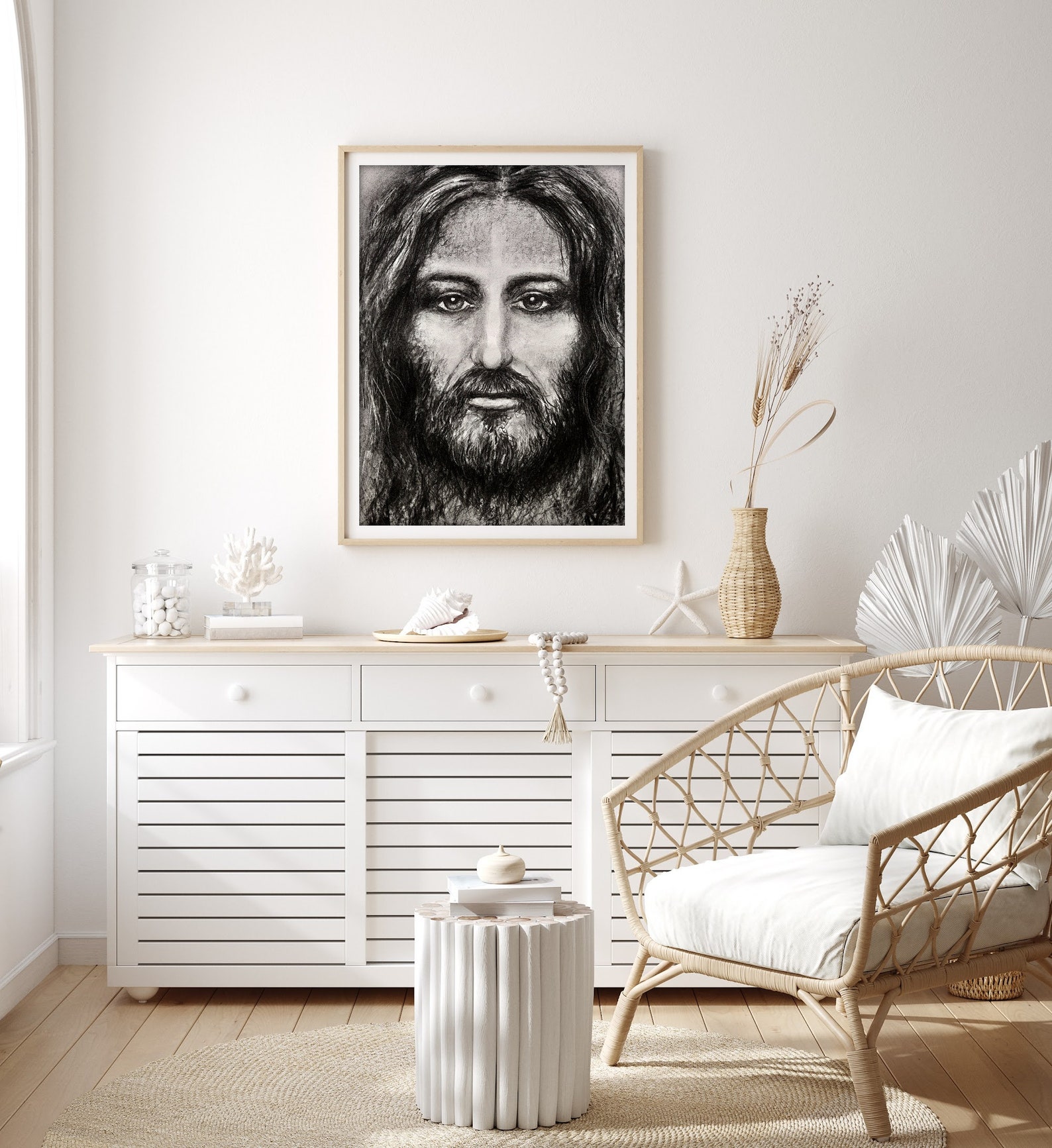 The Shroud of Turin Christ Portrait Drawing Poster, Jesus Portrait ...