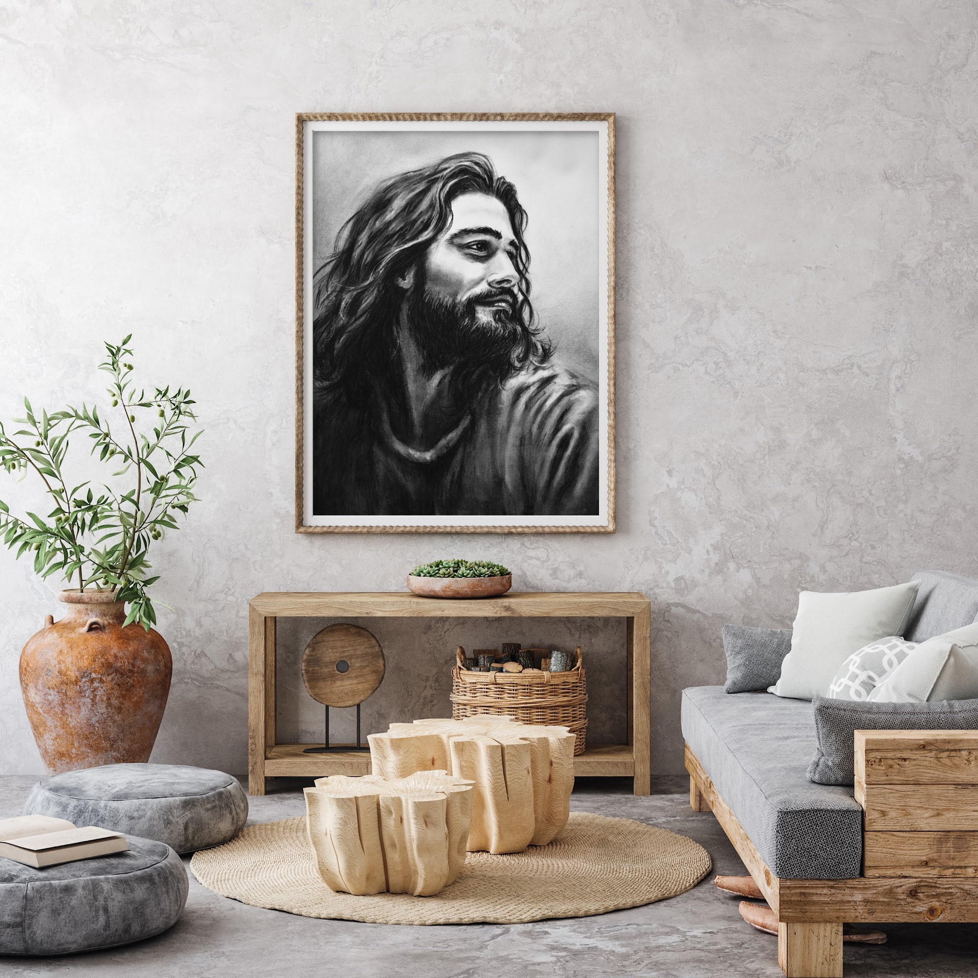 Jesus Christ Drawing Poster, Jesus Wall Art, Christ Portrait Wall Art ...