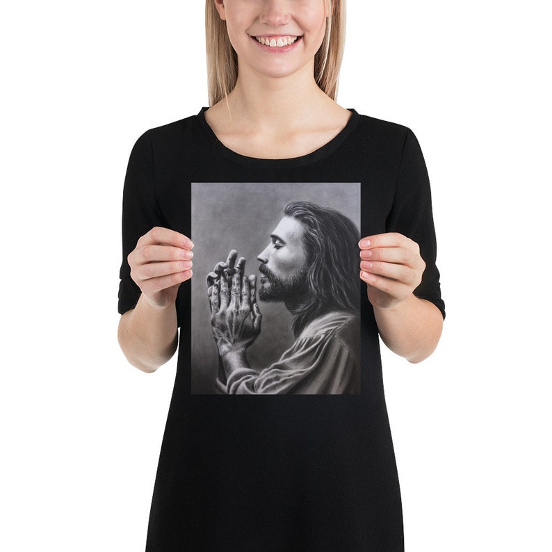 Praying Jesus Christ Drawing Poster, Jesus Wall Art, Christ Painting ...