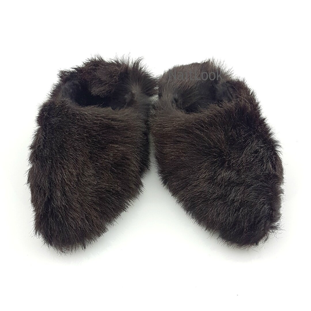 Handmade Furry Babouche Slippers: Natural Black Wool Lined Moroccan ...