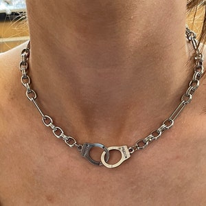 Handcuff Choker Chain Necklace, Stainless Steel Handcuff Interlock ...