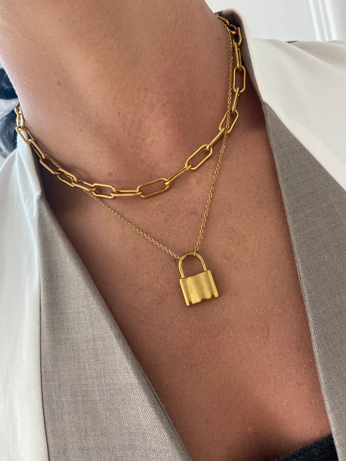 Padlock Necklace Chunky Paperclip Chain Necklace Love Lock - Etsy