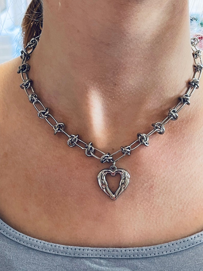 Stainless Steel Barbed Wire Wings Necklace Silver Choker Etsy