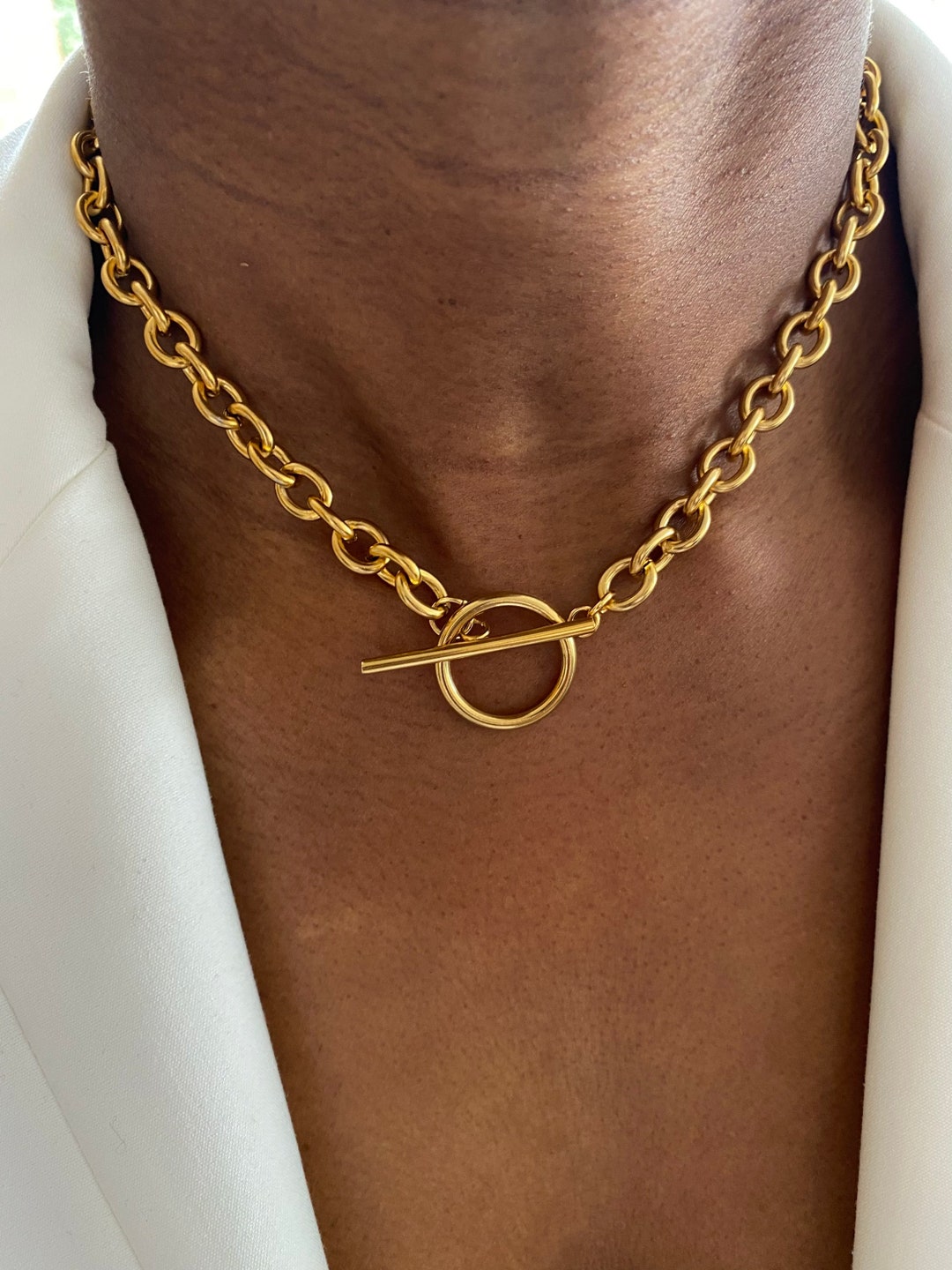Gold Toggle Bar Chunky Choker Necklace Chunky T-bar Chain - Etsy UK