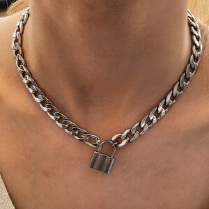 Chunky Curb Chain Padlock Necklace Padlock Choker Necklace - Etsy