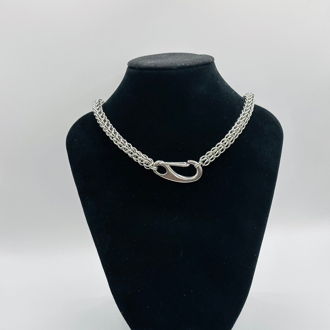 Chunky Persian Chainmail Link Chain Necklace, Carabiner Pendant ...