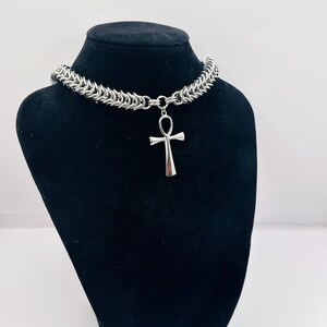 Ankh Cross Pendant Box Weave Chainmail Choker Necklace, Egyptian ...