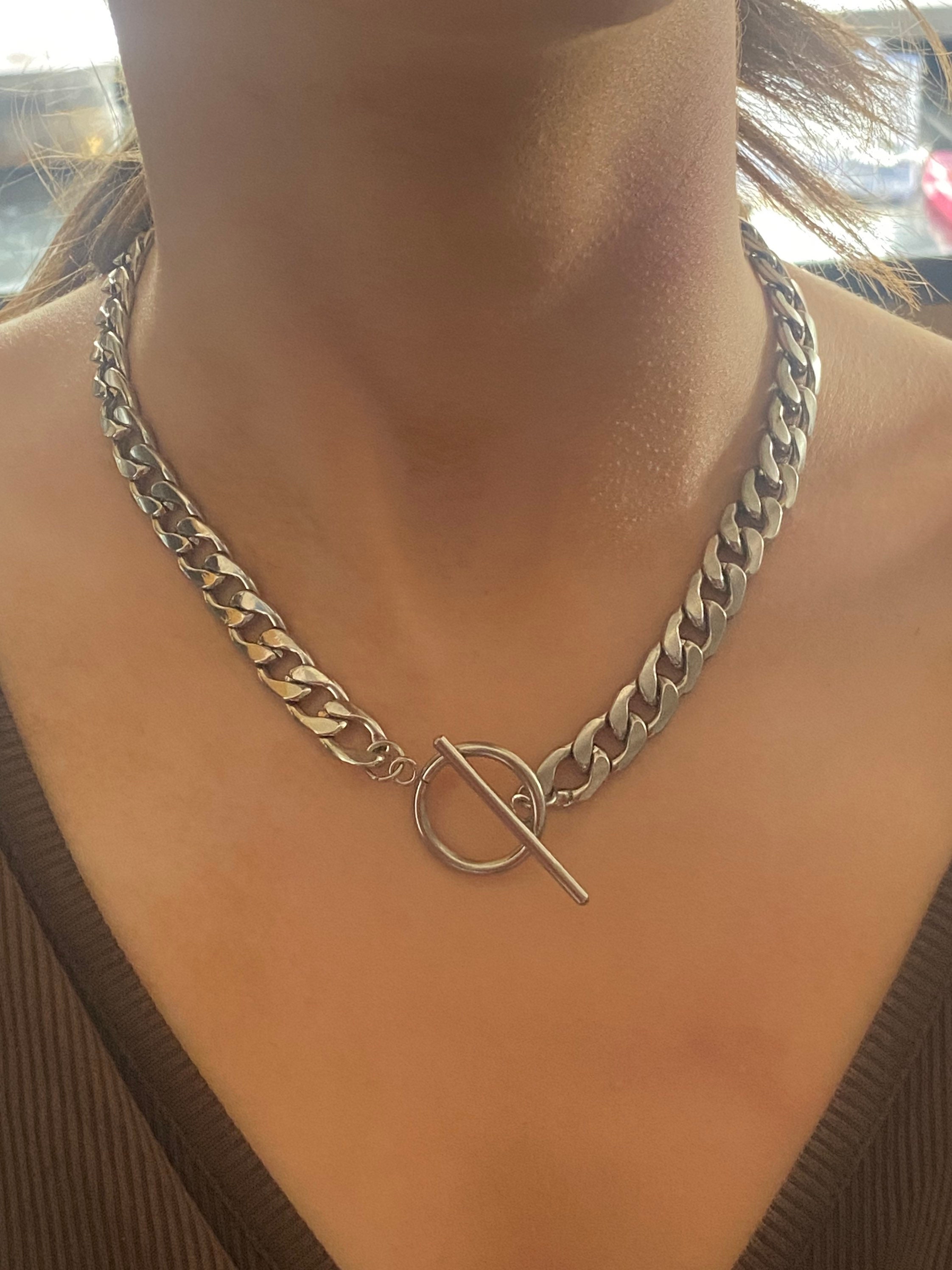 Big Curb Chain Toggle Heart Necklace Hammered Heart Pendant - Etsy