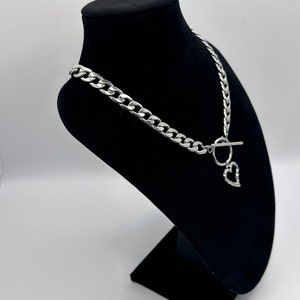 Big Curb Chain Toggle Heart Necklace, Hammered Heart Pendant Charm ...