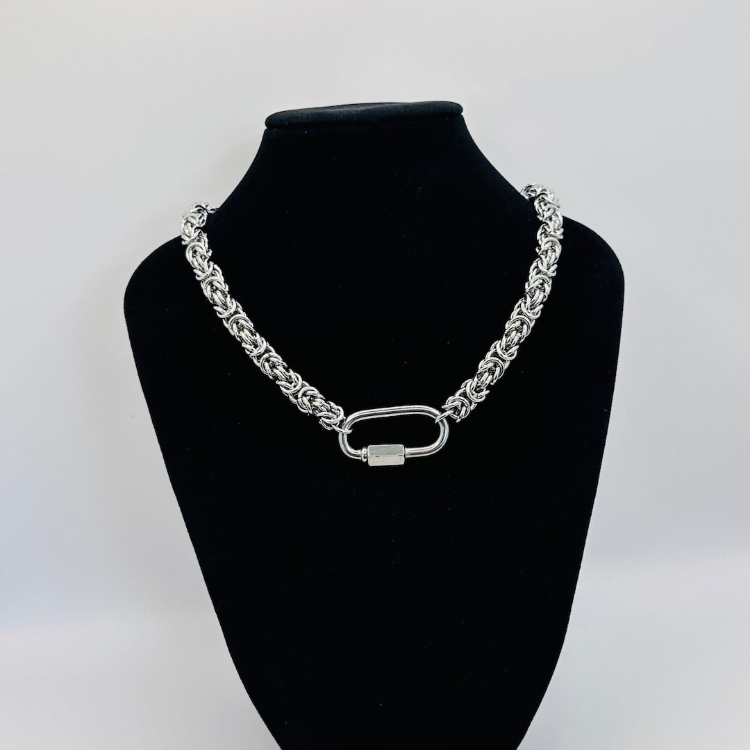 Stainless Steel Byzantine Chainmail Necklace, Silver Filigree Link ...