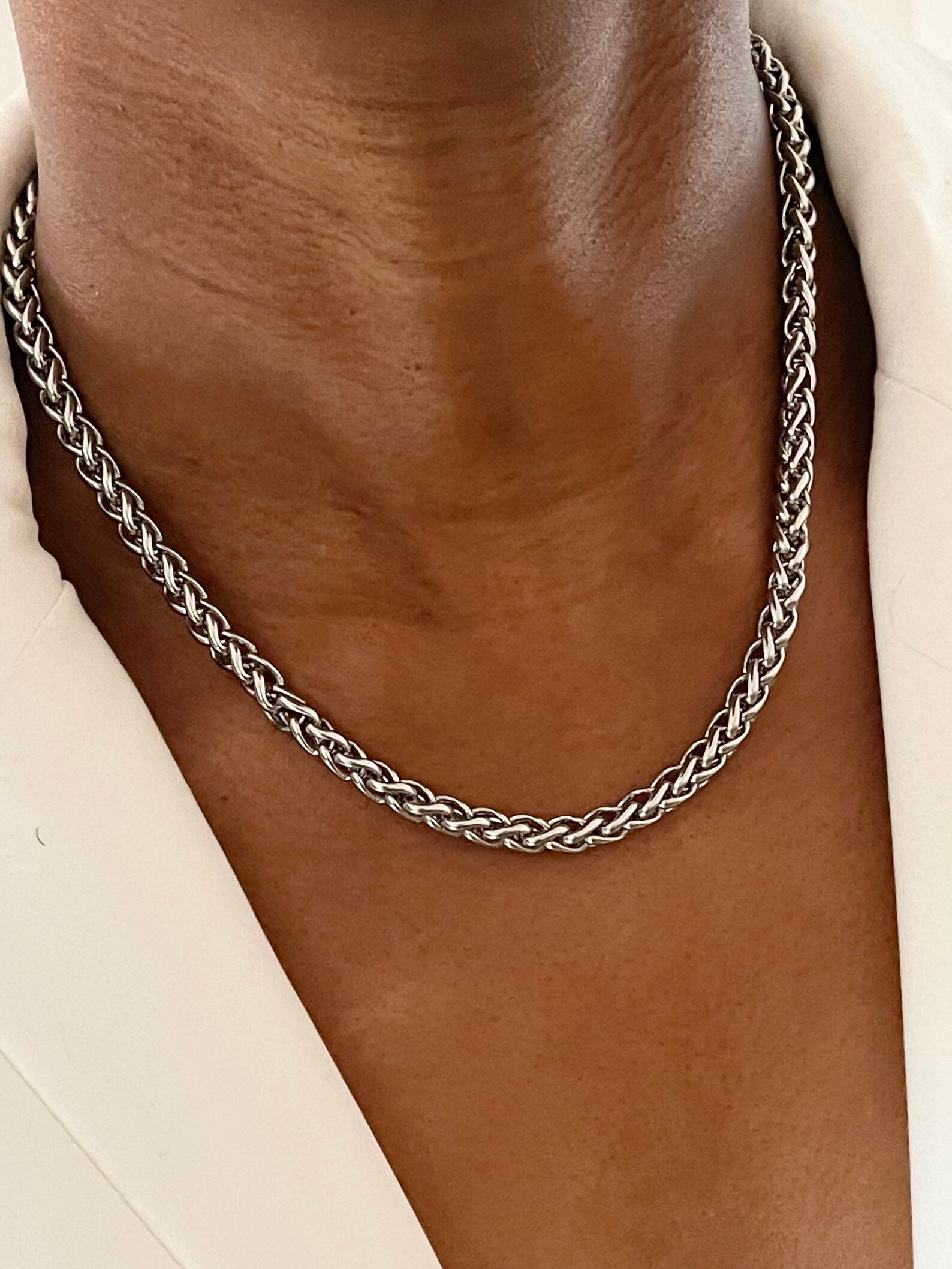 Braided Wheat Rope Chain Necklace Stainless Steel Men Spiga - Etsy UK